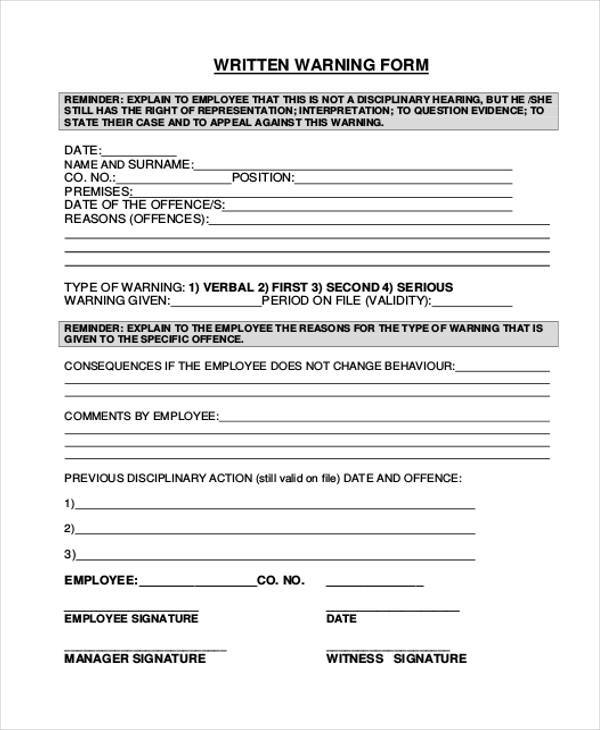 FREE 9+ Sample Employee Warning Forms in PDF | MS Word