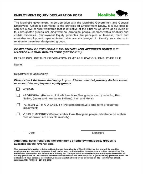 FREE 13+ Employment Declaration Form Samples, PDF, MS Word, Google Docs