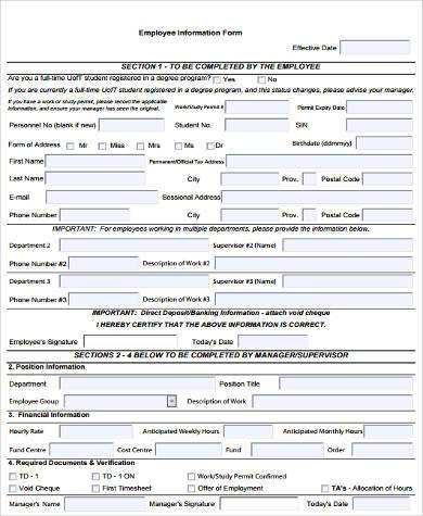 FREE 9+ Sample Employment Information Forms in PDF | MS Word