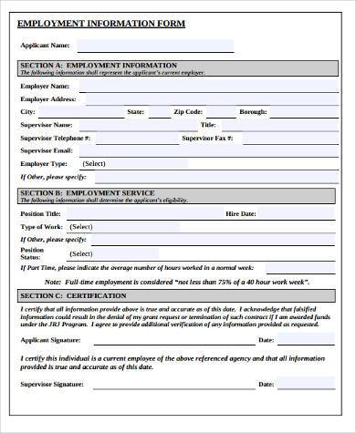 FREE 9+ Sample Employment Information Forms in PDF | MS Word