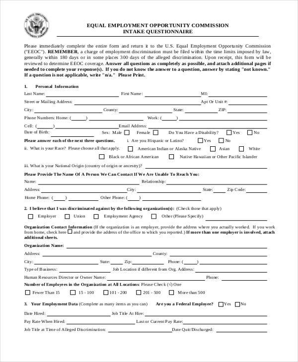 FREE 8+ Sample Employment Questionnaire Forms in PDF | MS Word
