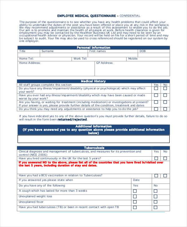 FREE 8+ Sample Employment Questionnaire Forms in PDF | MS Word
