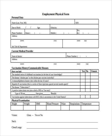 FREE 7+ Sample Employment Physical Forms in PDF | MS Word