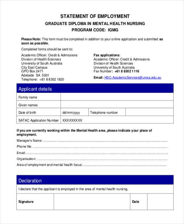 FREE 8+ Employment Statement Form Samples in PDF | MS Word