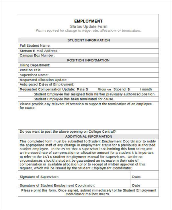 FREE 13+ Employment Status Form Samples, PDF, MS Word, Google Docs, Excel