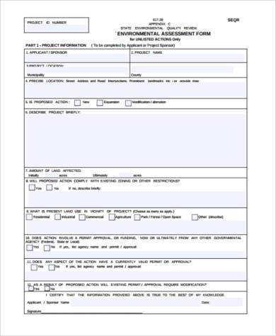 FREE 9+ Sample Environmental Assessment Forms in PDF | MS Word | Excel