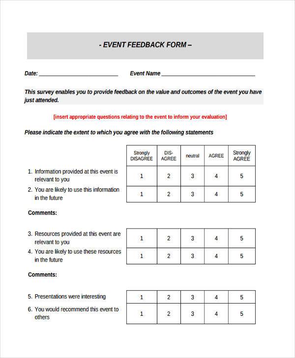 FREE 9 Event Feedback Form Samples In PDF Excel