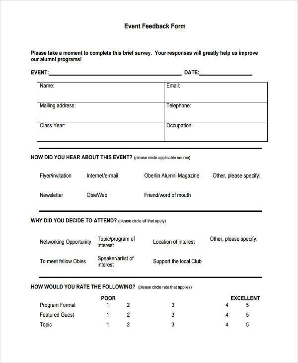 FREE 9 Event Feedback Form Samples In PDF Excel