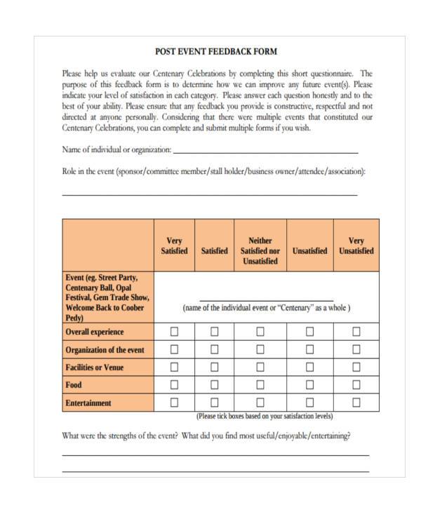 FREE 9 Event Feedback Form Samples In PDF Excel FREE 9 Event Feedback Form Samples In PDF Excel