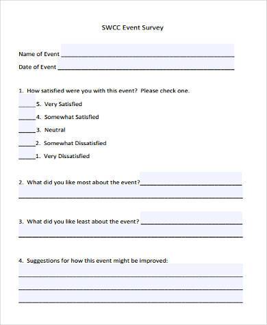 FREE 9+ Sample Event Survey Forms in PDF | Excel | MS Word
