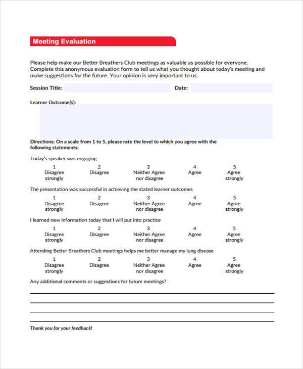 FREE 8+ Meeting Evaluation Forms in PDF | MS Word