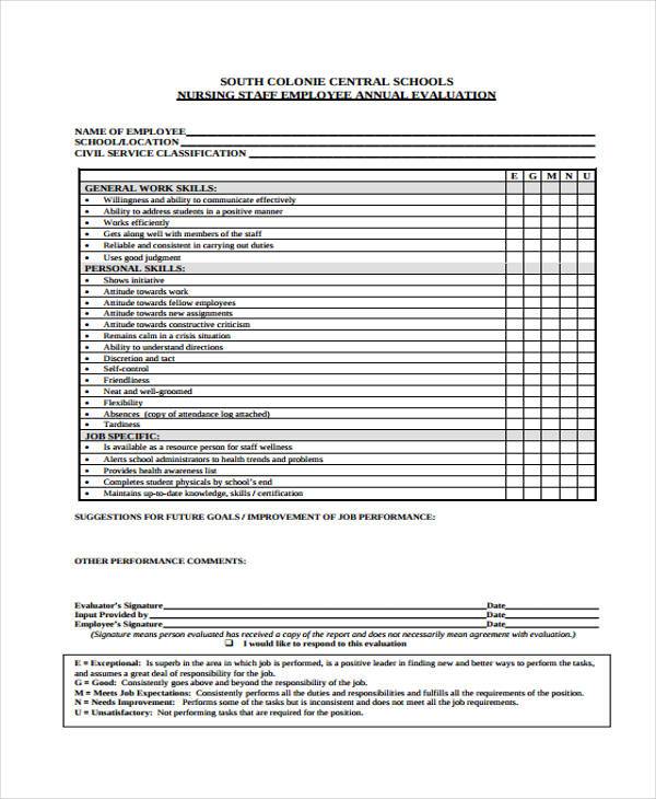 Teller Performance Evaluations E Amples Nurse Performance Evaluation E 