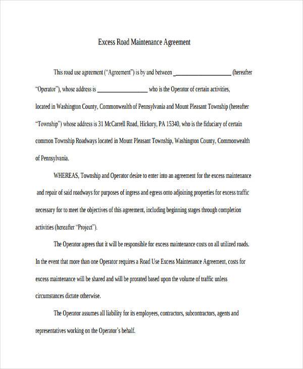 FREE 9+ Road Maintenance Agreement Forms in PDF | MS Word