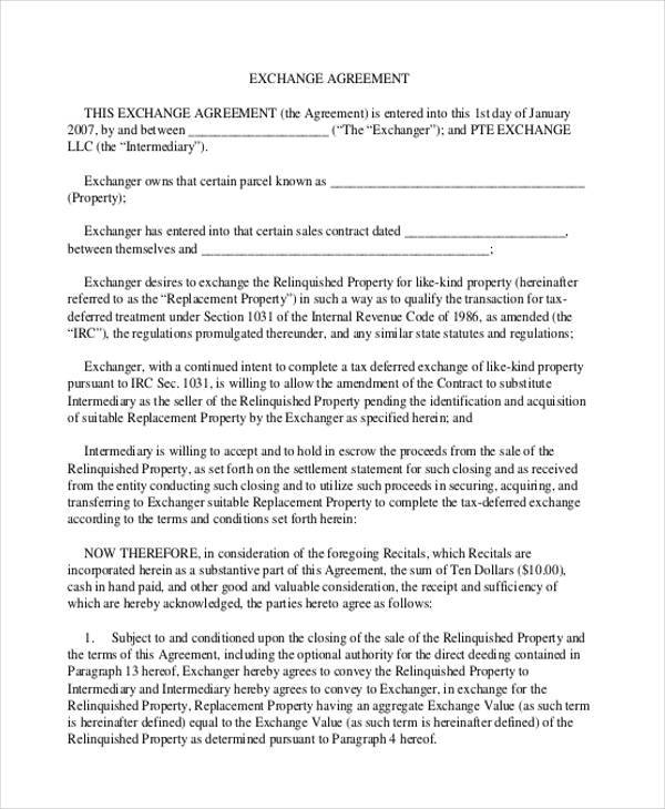 FREE 8+ Sample Exchange Agreement Forms in PDF | MS Word