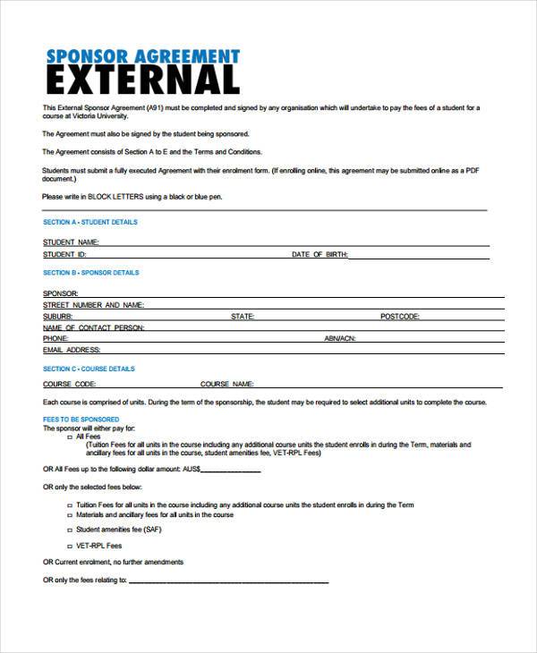 FREE 7+ Sample Sponsor Contract Forms in PDF | MS Word
