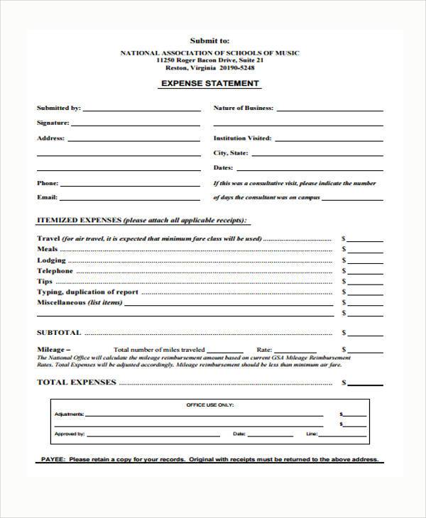FREE 7+ Sample Expense Statement Forms in PDF | MS Word