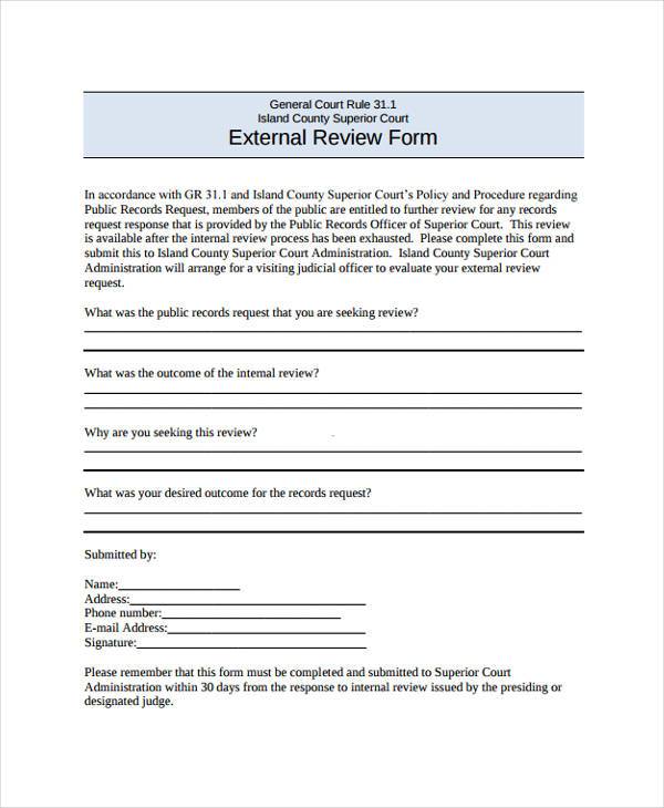 FREE 7+ Sample External Review Forms in PDF | MS Word