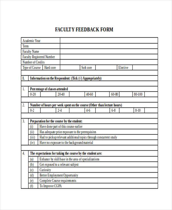FREE 8+ Sample Faculty Feedback Forms in PDF | MS Word