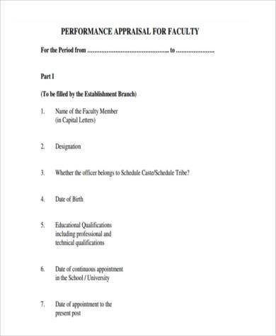 FREE 8+ Sample Faculty Appraisal Forms in PDF | MS Word