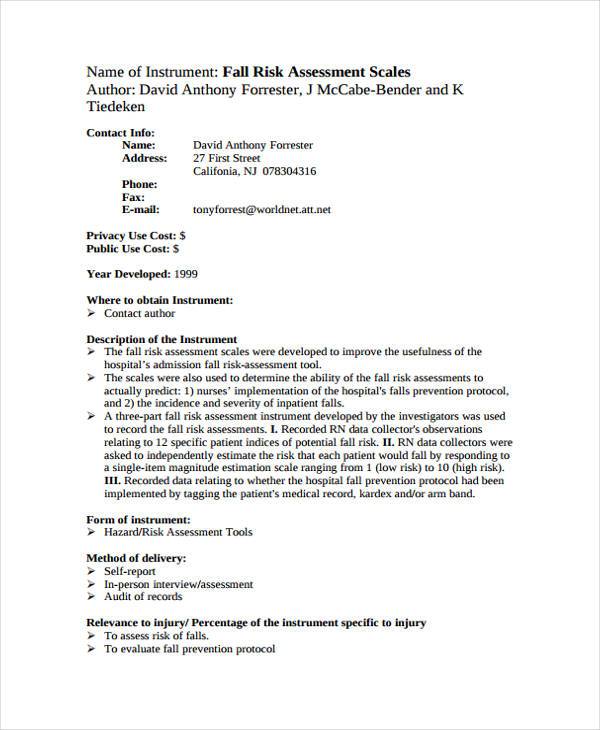 FREE 7+ Fall Risk Self-Assessment Forms in PDF