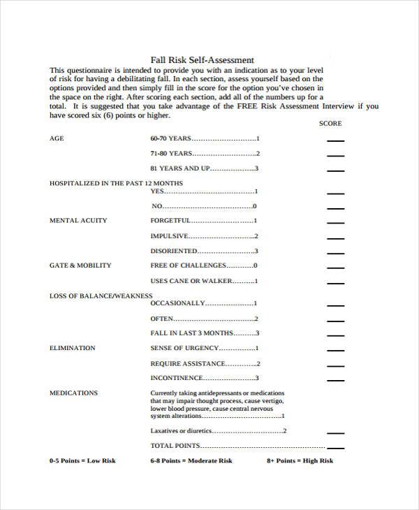 FREE 7+ Fall Risk Self-Assessment Forms in PDF