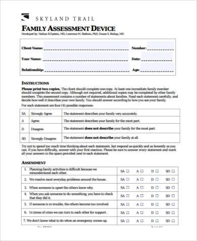 FREE 7+ Sample Family Assessment Forms in PDF | MS Word