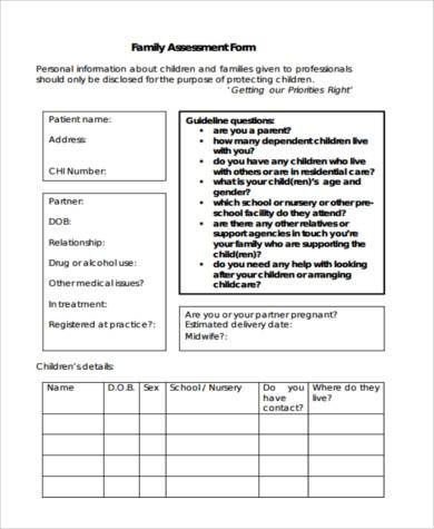 FREE 7+ Sample Family Assessment Forms in PDF | MS Word
