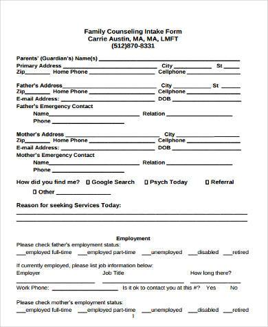 FREE 13+ Counseling Intake Form Samples, PDF, MS Word, Google Docs