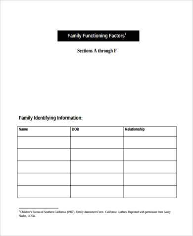 FREE 7+ Sample Family Assessment Forms in PDF | MS Word