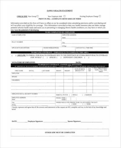 FREE 7+ Sample Health Statement Forms in PDF | MS Word