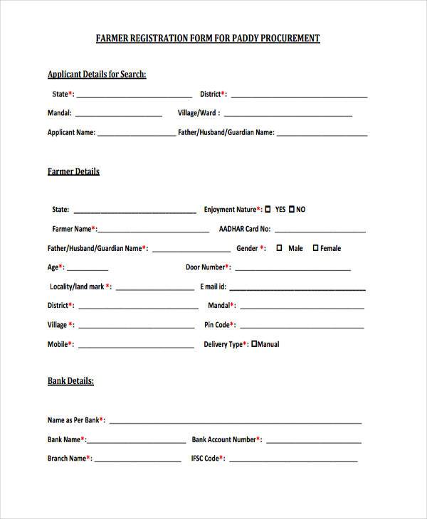 FREE 14+ Farmer Registration Form Samples, PDF, MS Word, Google Docs