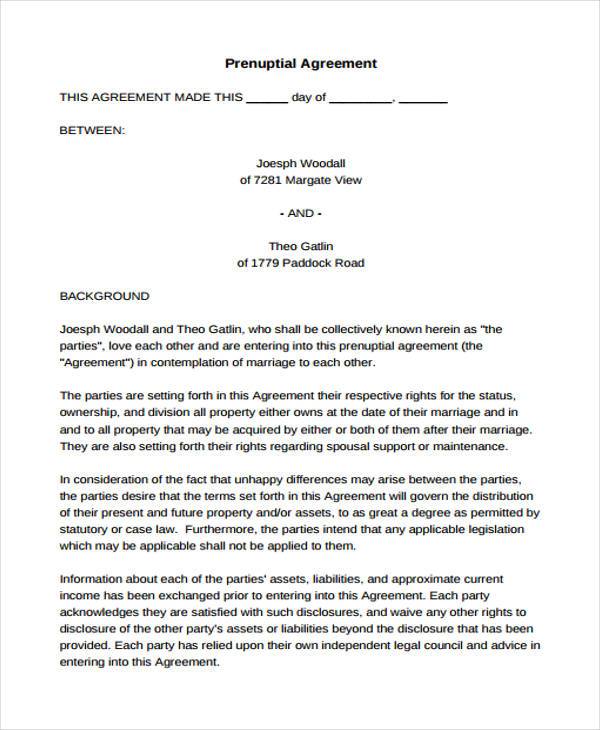 FREE 11+ Prenuptial Agreement Form Samples, PDF, MS Word, Google Docs