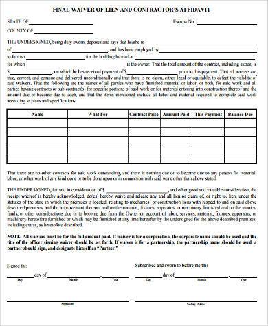 FREE 12+ Construction Lien Waiver Form Samples, PDF, MS Word, Google Docs