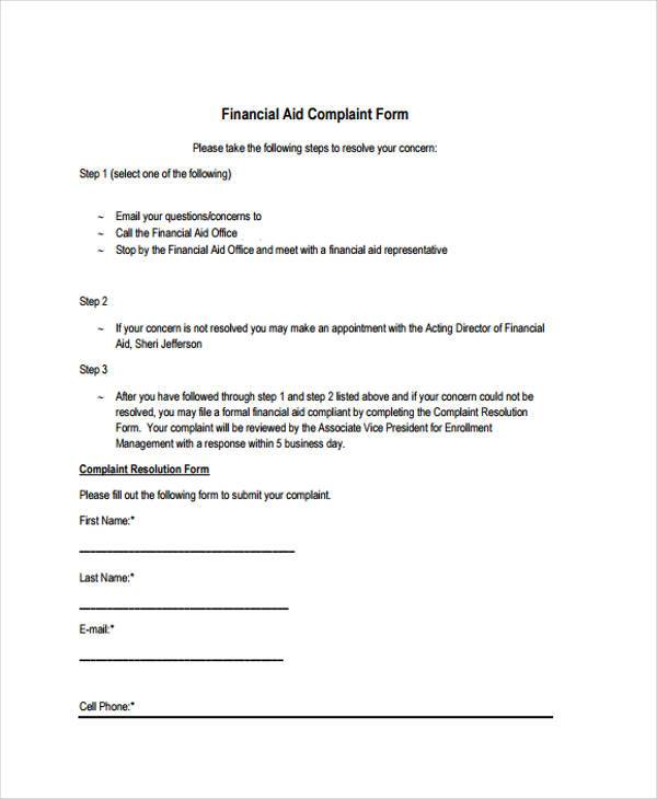 FREE 7+ Sample Financial Complaint Forms in MS Word | PDF