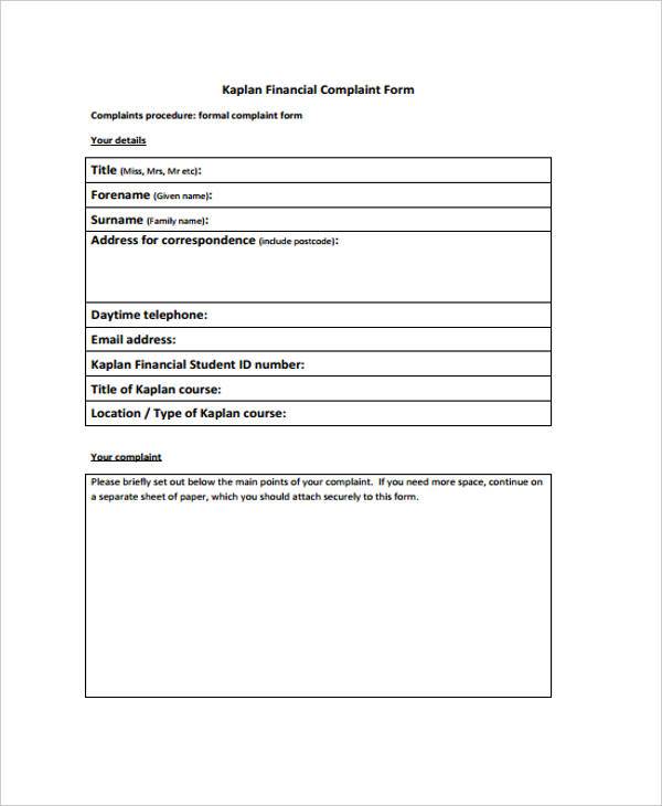 FREE 7+ Sample Financial Complaint Forms in MS Word | PDF