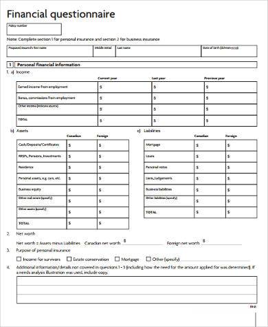 FREE 7+ Sample Financial Questionnaire Forms in PDF | MS Word