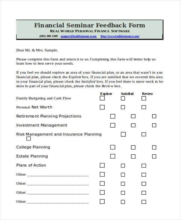 FREE 8 Sample Seminar Feedback Forms In PDF MS Word