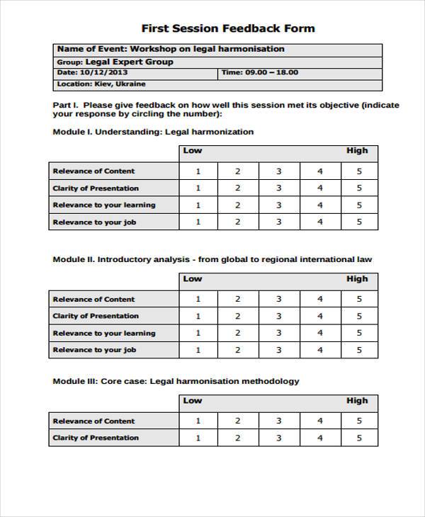 FREE 8+ Sample Session Feedback Forms in PDF | MS Word