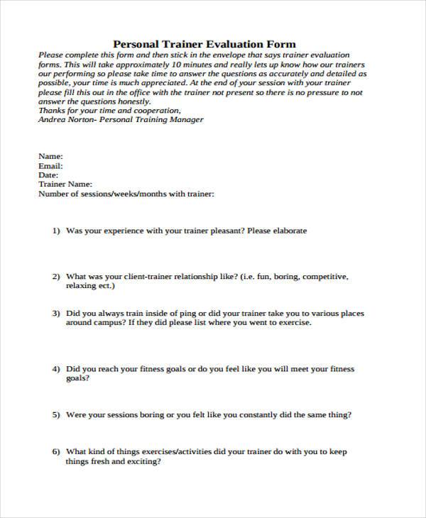 FREE 8+ Sample Fitness Evaluation Forms in PDF | MS Word
