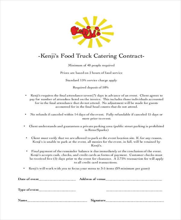 FREE 8 Catering Contract Forms In PDF MS Word