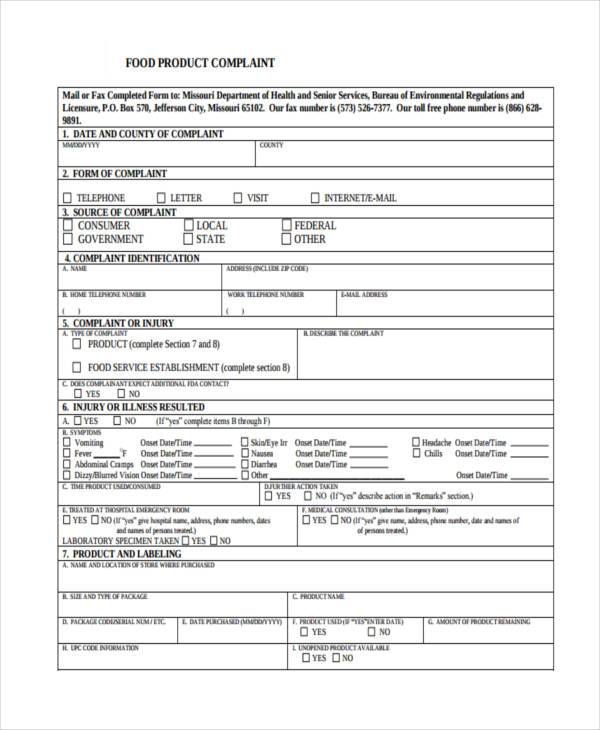 FREE 8+ Sample Product Complaint Forms in PDF | MS Word