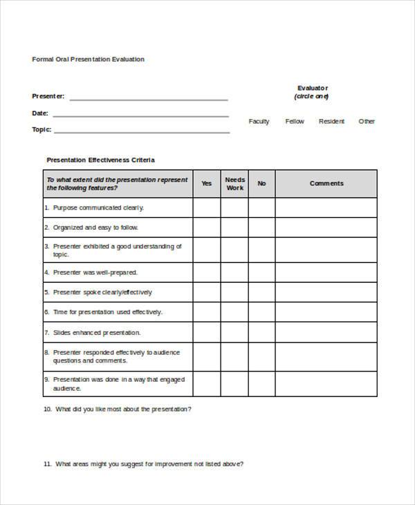 FREE 7+ Oral Presentation Evaluation Forms in PDF | MS Word