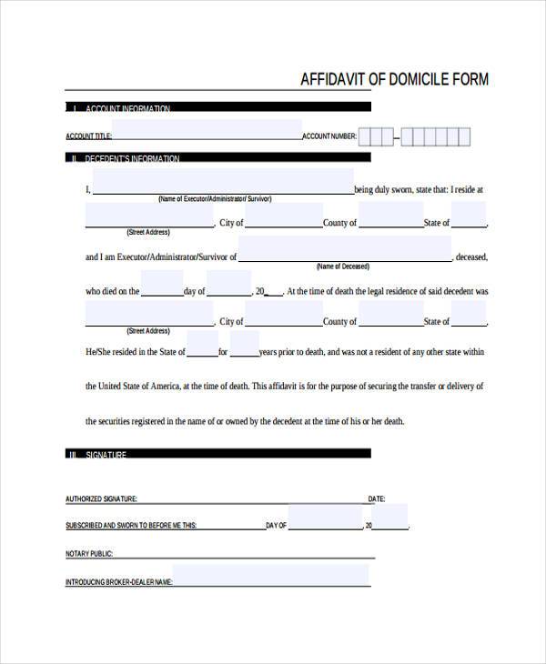 FREE 12+ Affidavit of Domicile Form Samples, PDF, MS Word, Google Docs