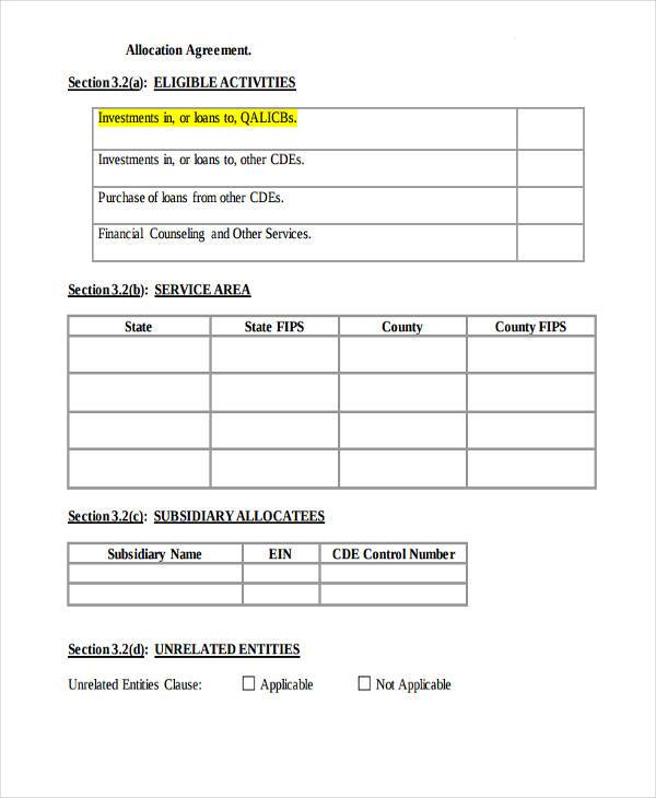 FREE 7+ Sample Allocation Agreement Forms in PDF | MS Word