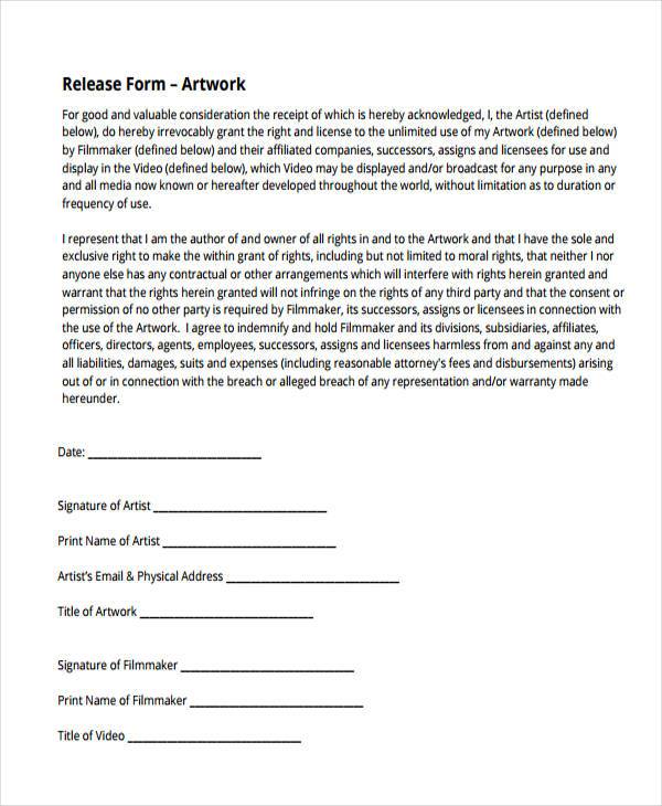 FREE 10+ Artwork Release Forms in PDF | MS Word