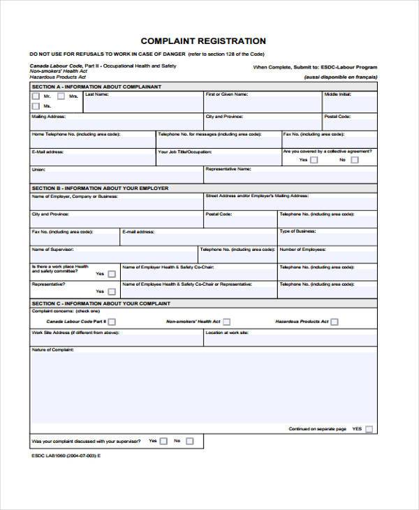 FREE 7+ Sample Complaint Register Forms in PDF | MS Word