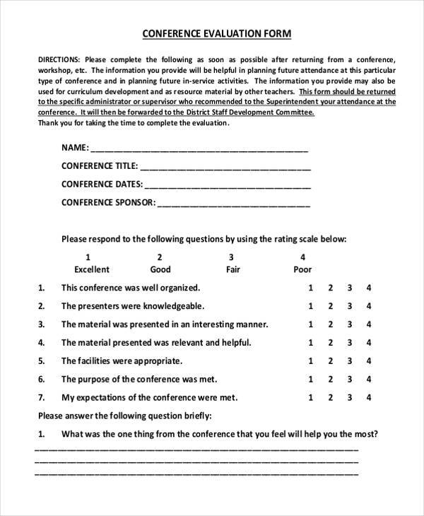 FREE 9+ Conference Evaluation Forms in MS Word | PDF | Excel
