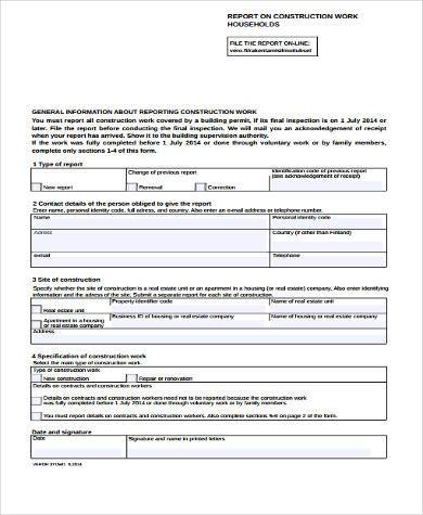 FREE 15+ Construction Report Form Samples, PDF, MS Word, Google Docs, Pages