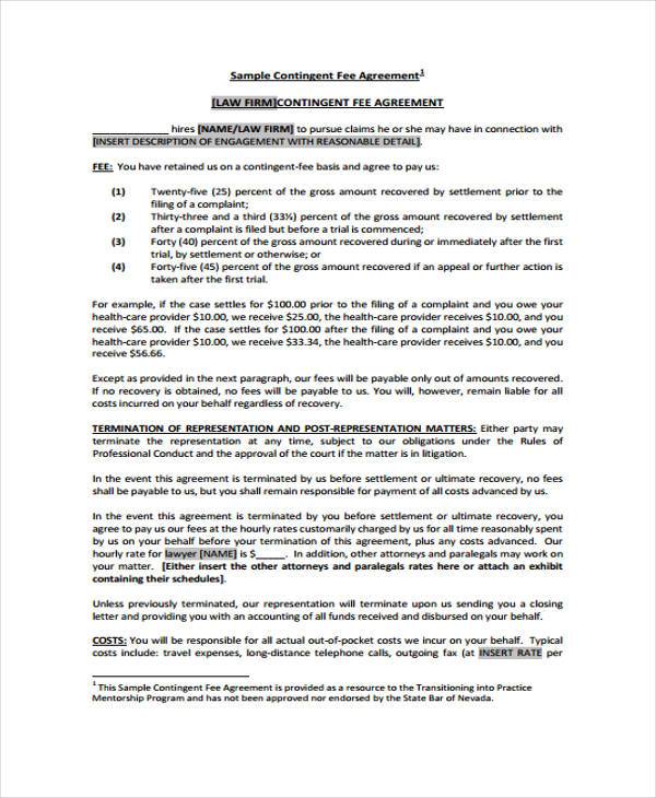 FREE 7+ Sample Contingency Fee Agreement Forms in PDF | MS Word