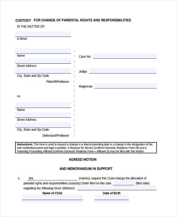 FREE 8 Sample Custody Agreement Forms In PDF MS Word